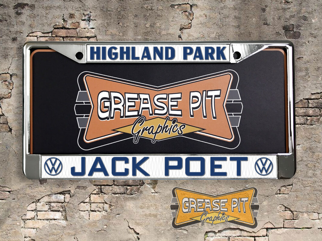 Jack Poet VW Volkswagen License Plate Frame Highland Park - Grease Pit ...